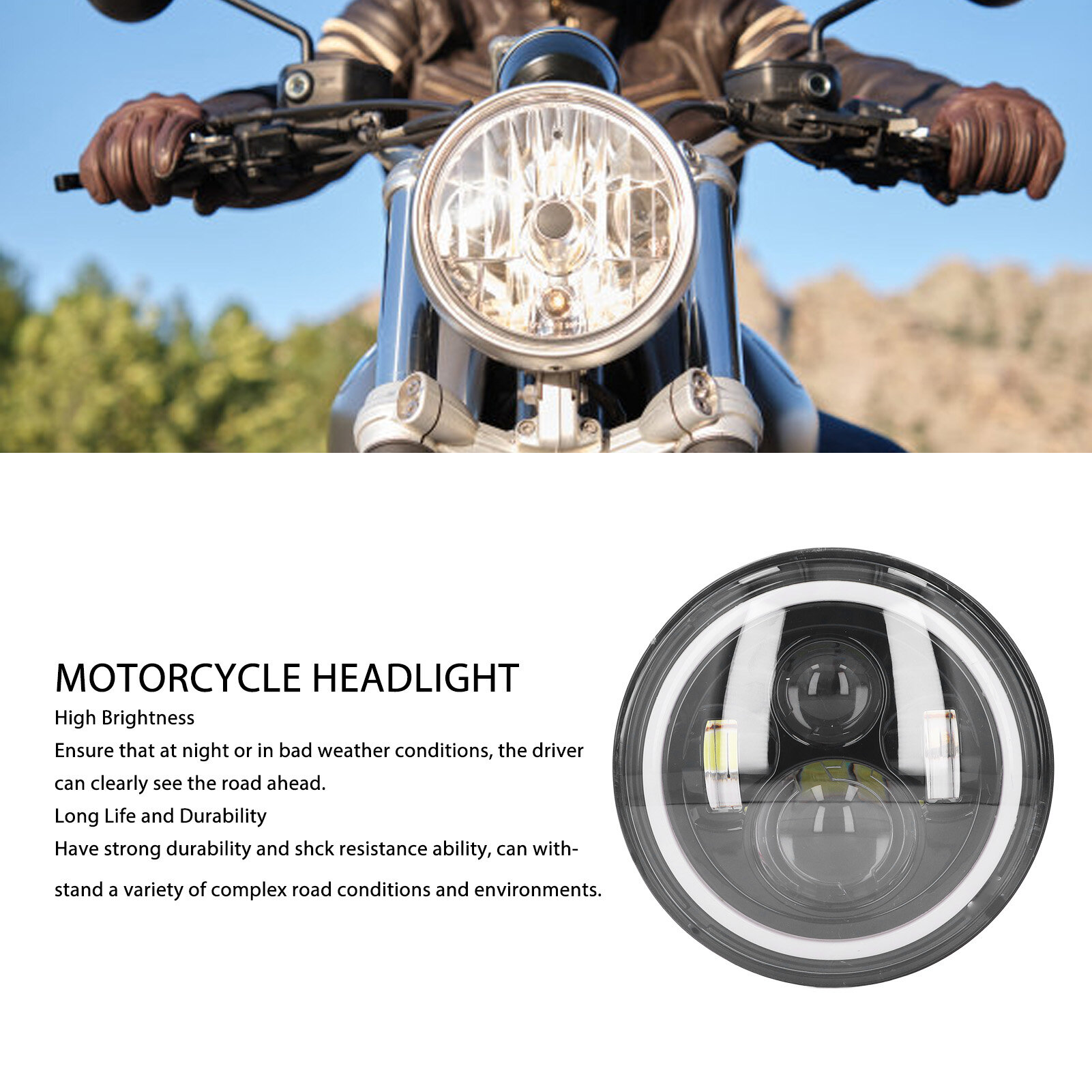 Фара для мотоцикла, 7 дюймов, 6000K, универсальная прочная светодиодная фара, передняя фара высокой яркости, от 9 до 36 В постоянного тока