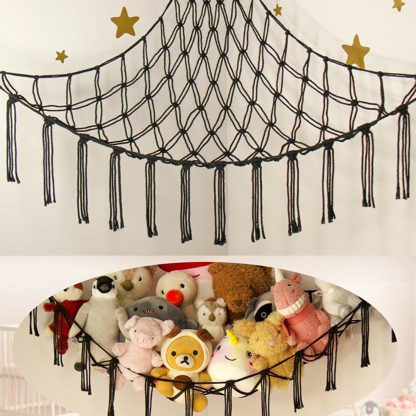 Большая сетка для игрушечного гамака, плюшевая стойка для хранения, украшение дома для детей, черное
