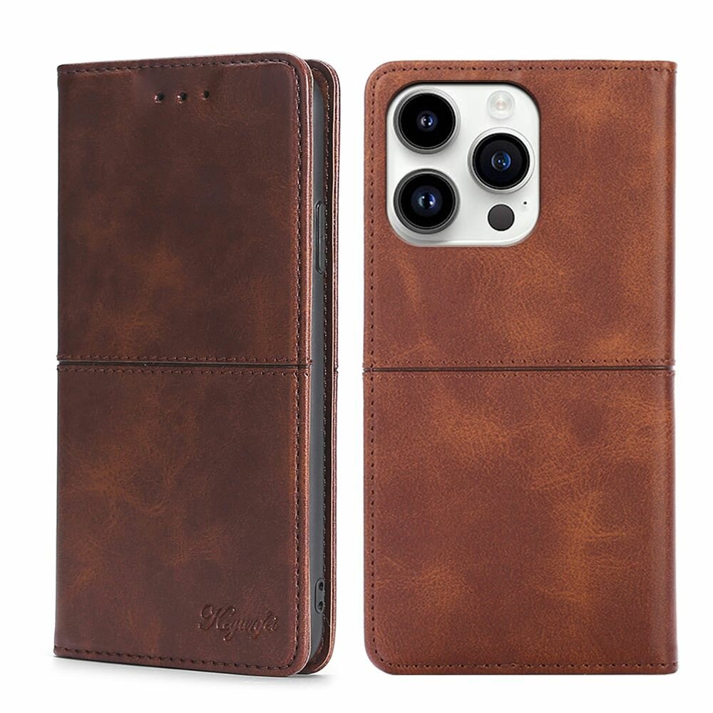 Чехол-книжка MyPads для Apple iPhone 14 Pro / Айфон 14 Про воловья кожа (коричневый)