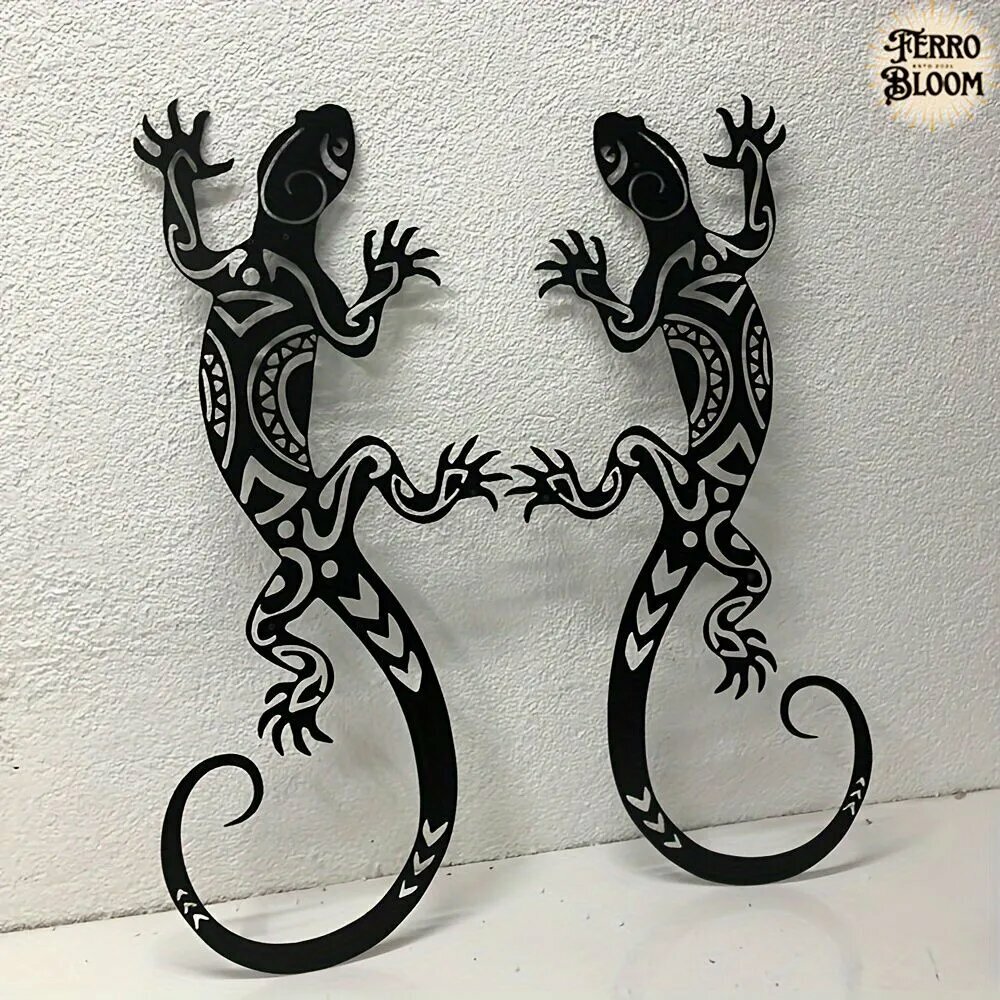 Металлические ящерицы настенные, кованая ящерица для стен: пара скульптур для декора сада и стен в деревенском стиле