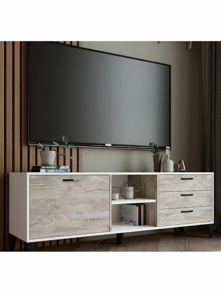 Тумба под телевизор Парус-9 от Тэкс на ножках 1602х550х400 Белый/Дуб юкон