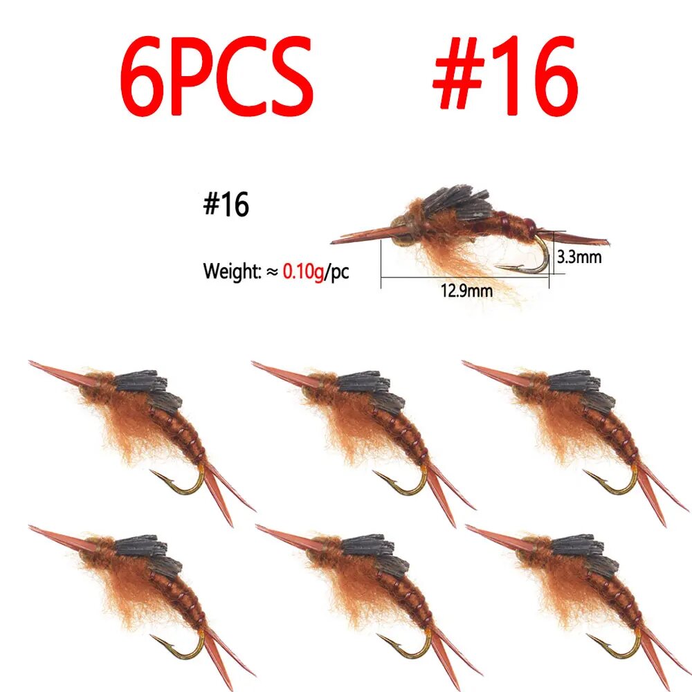 Bimoo Латунные бусины Stonefly нимфы коричневые 6 шт. 6pcs Size 16