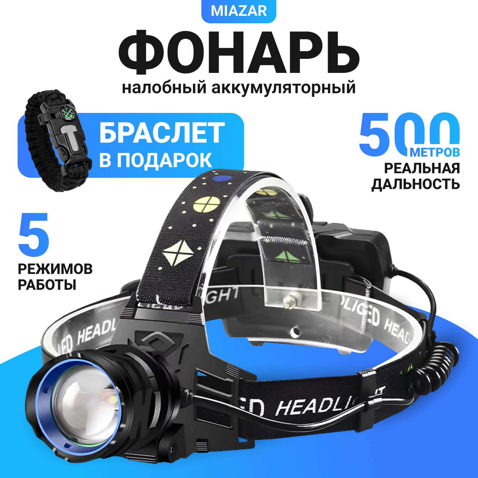 Фонарь налобный аккумуляторный