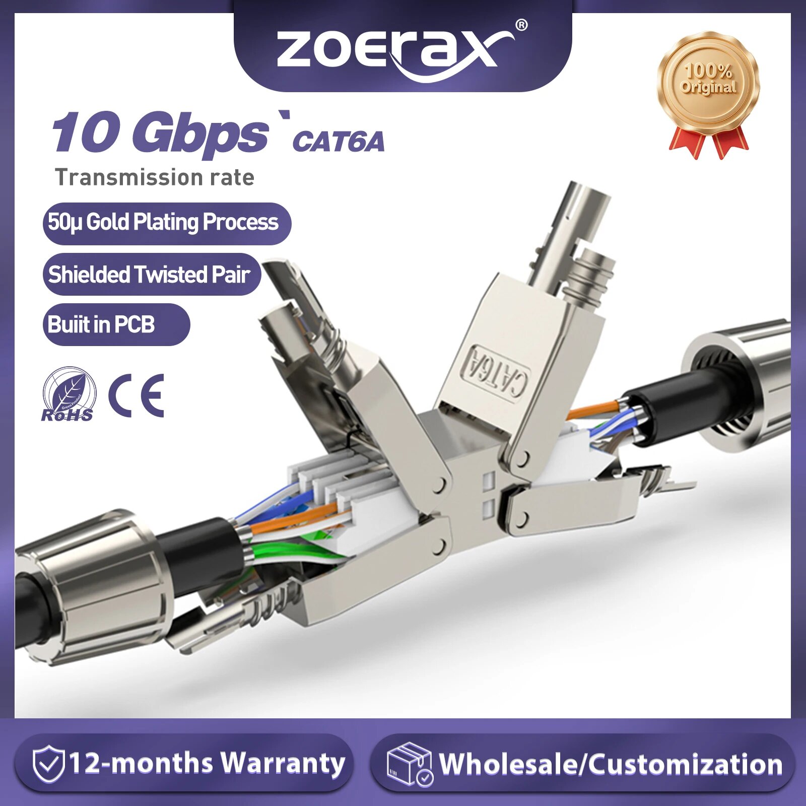 ZoeRax Коробка-адаптер для кабелей Cat6A/Cat7 RJ45, CAT7, 2шт