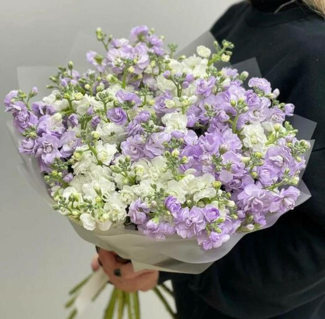 Букет цветов " Лиловая мечта" , 15 маттиол кустовых в дизайнерской упаковке