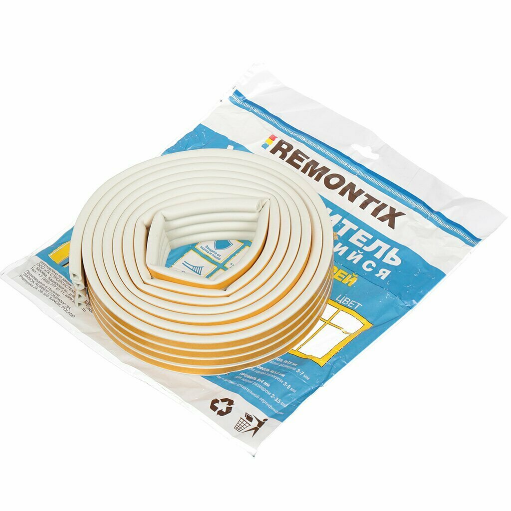 Уплотнитель строительный Ultima D, 9х7,4 мм, 12 м, белый, самоклеящийся