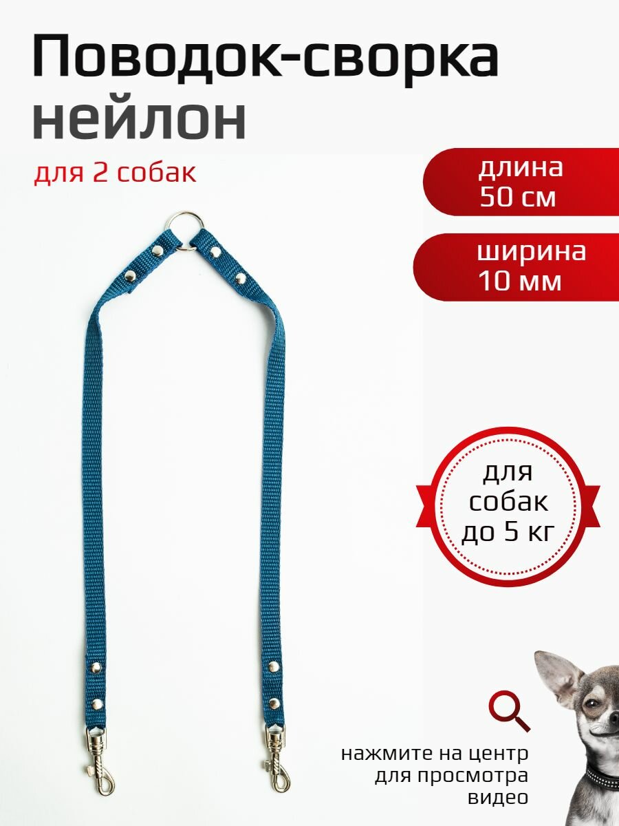 Сворка Хвостатыч для двух собак маленьких пород нейлон 50 см х 10 мм (темно-синий)