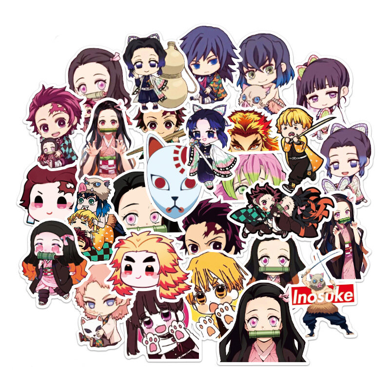 50 шт. аниме-наклейка «Убийца демонов Кимецу Но Яиба» из водонепроницаемого ПВХ-скелета, багажа, мотоцикла, гитары, ребе