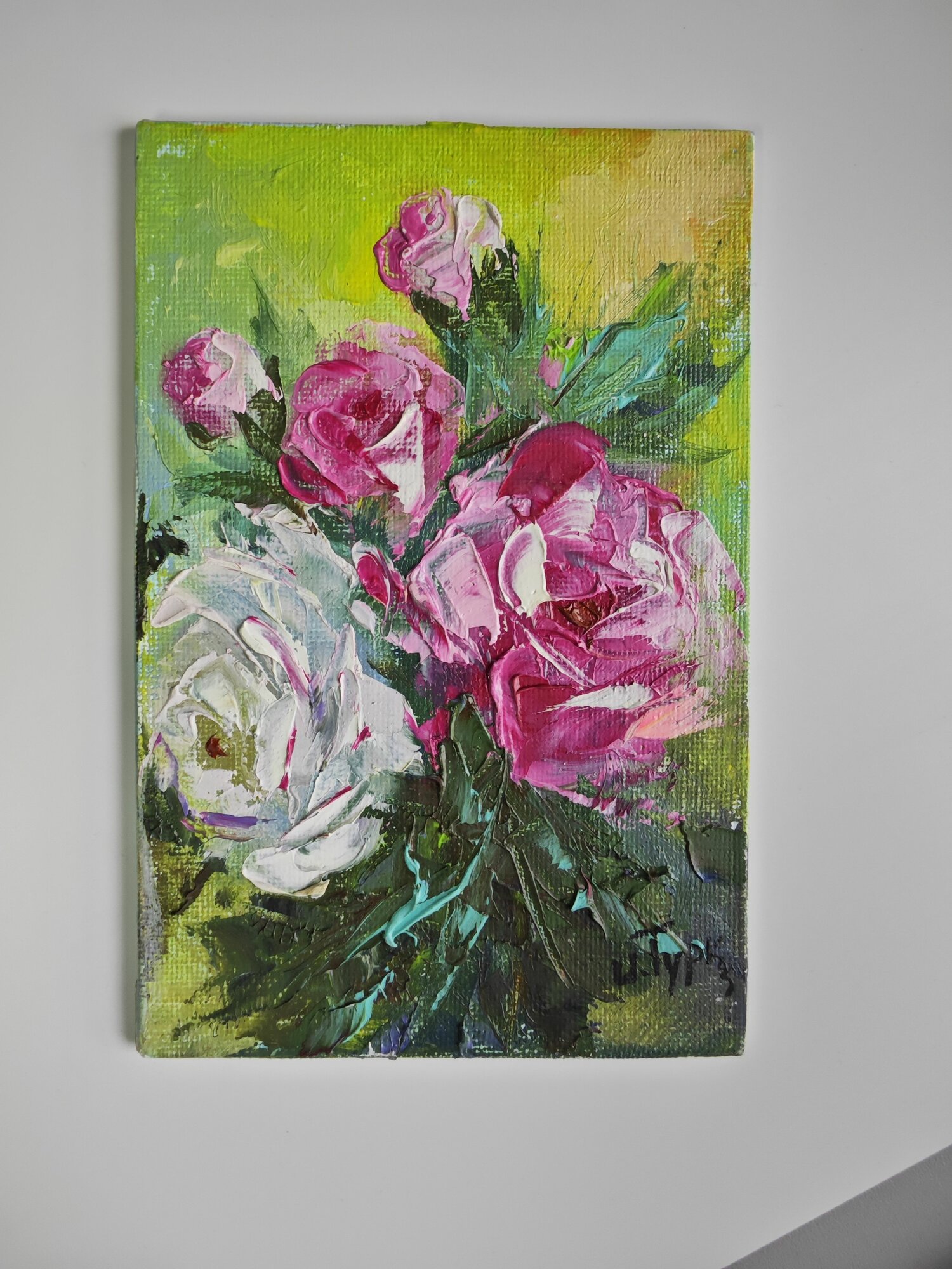 Мини картина маслом на холсте "С любовью", 10х15см