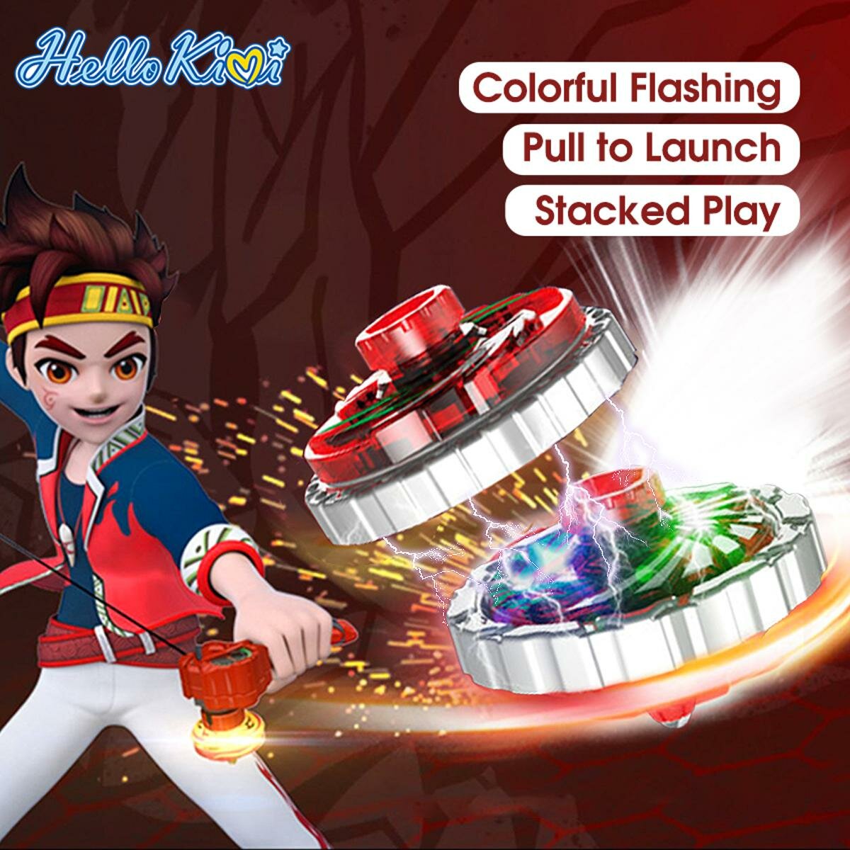 Hellokimi Battleting T oys Alloy Sparking String Launcher Gyro T oys Gyro Launcher Battleting Sparking String Launcher D