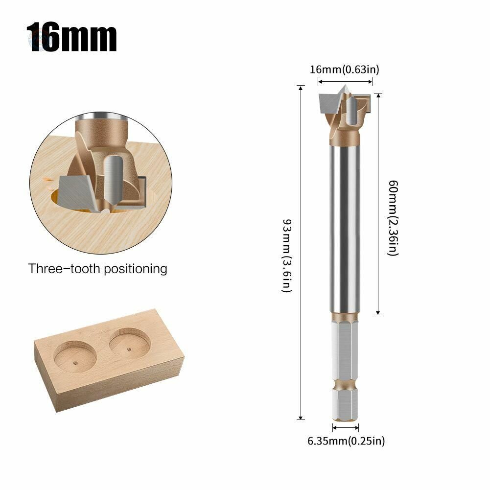 Сверло Форстнера 16 мм для деревянных и пластиковых заготовок, сверло с твёрдосплавными зубцами YG8 для мебельных петель и сантехнических отверстий