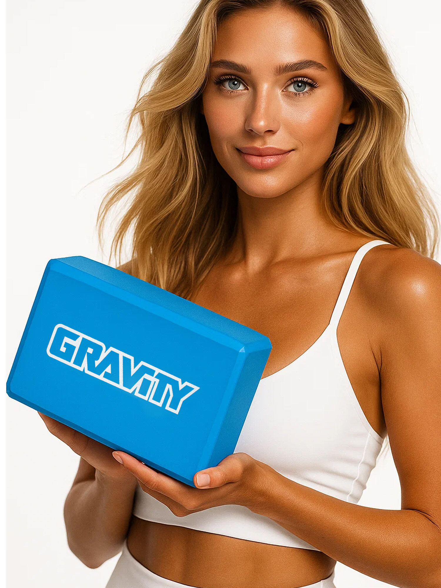 Блок для йоги Gravity, синий, 22х15х7 см, вес 150 грамм, кирпич для йоги