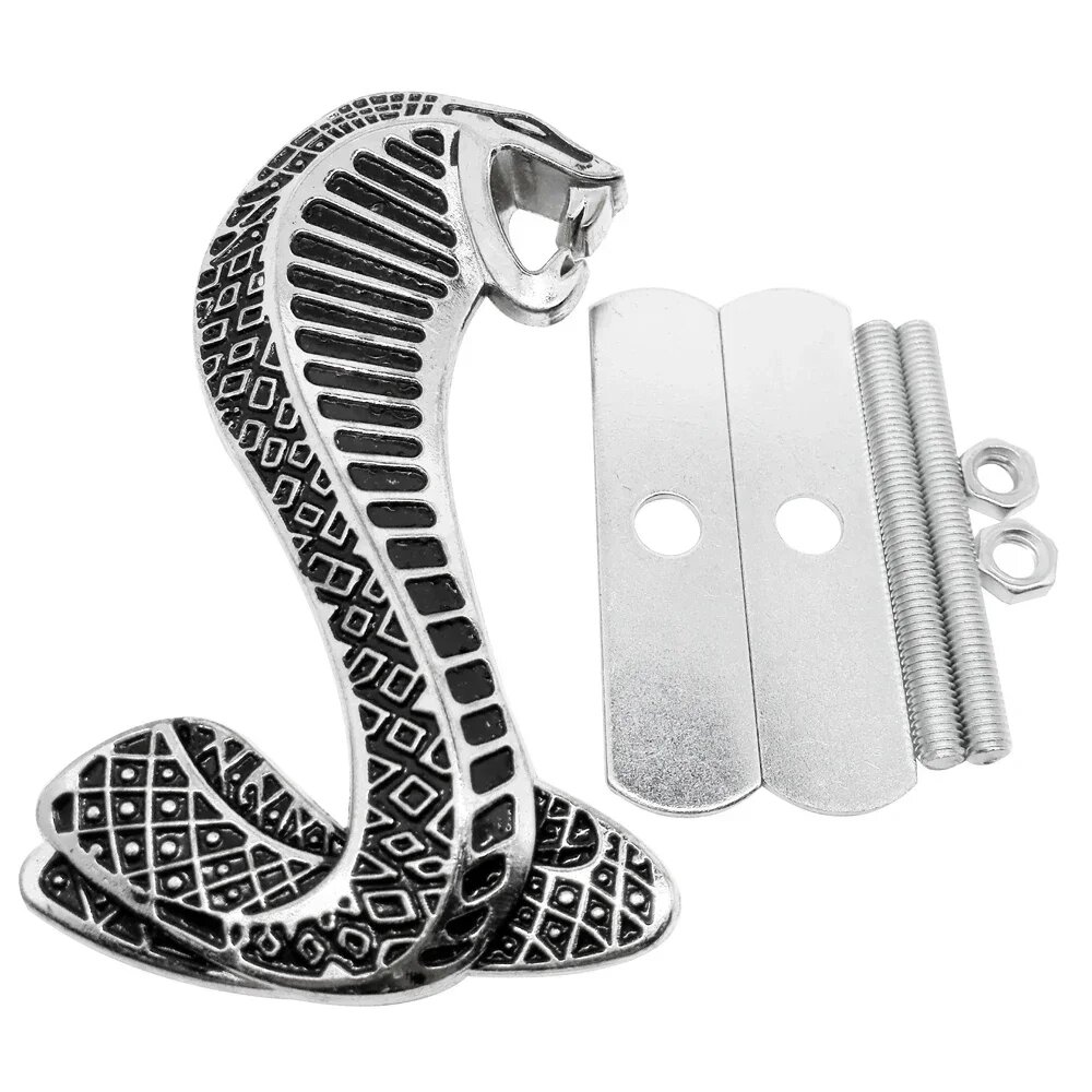 3D значок-эмблема Кобра на переднюю решетку автомобиля, аксессуары для Mustang Shelby GT500 GT350 Focus Mondeo Kuga Fiesta Escort Silver