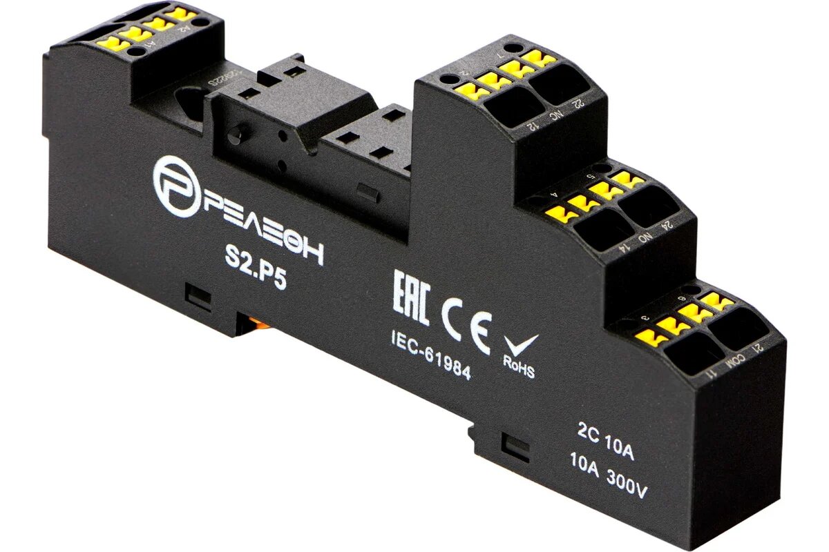 Розетка для реле RP2.51 Релеон с push-in клеммами RP2.52 S2P5 для монтажа на DIN-рейку