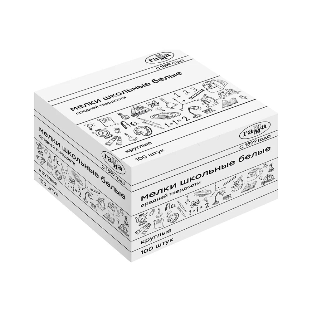 Гамма Мелки школьные , белые, 100шт, средней твердости, круглые, картонная коробка 280120212