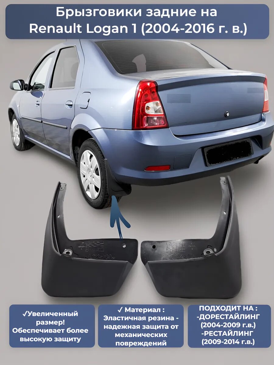 Брызговики задние левый, правый на Renault Logan 1 (2004 - 2014 г. в.)