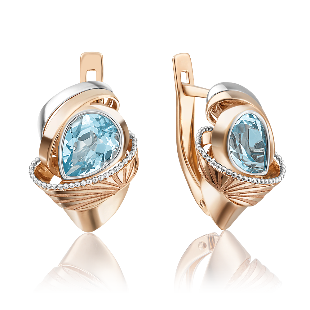 Серьги, красное золото, 585 проба, топаз
