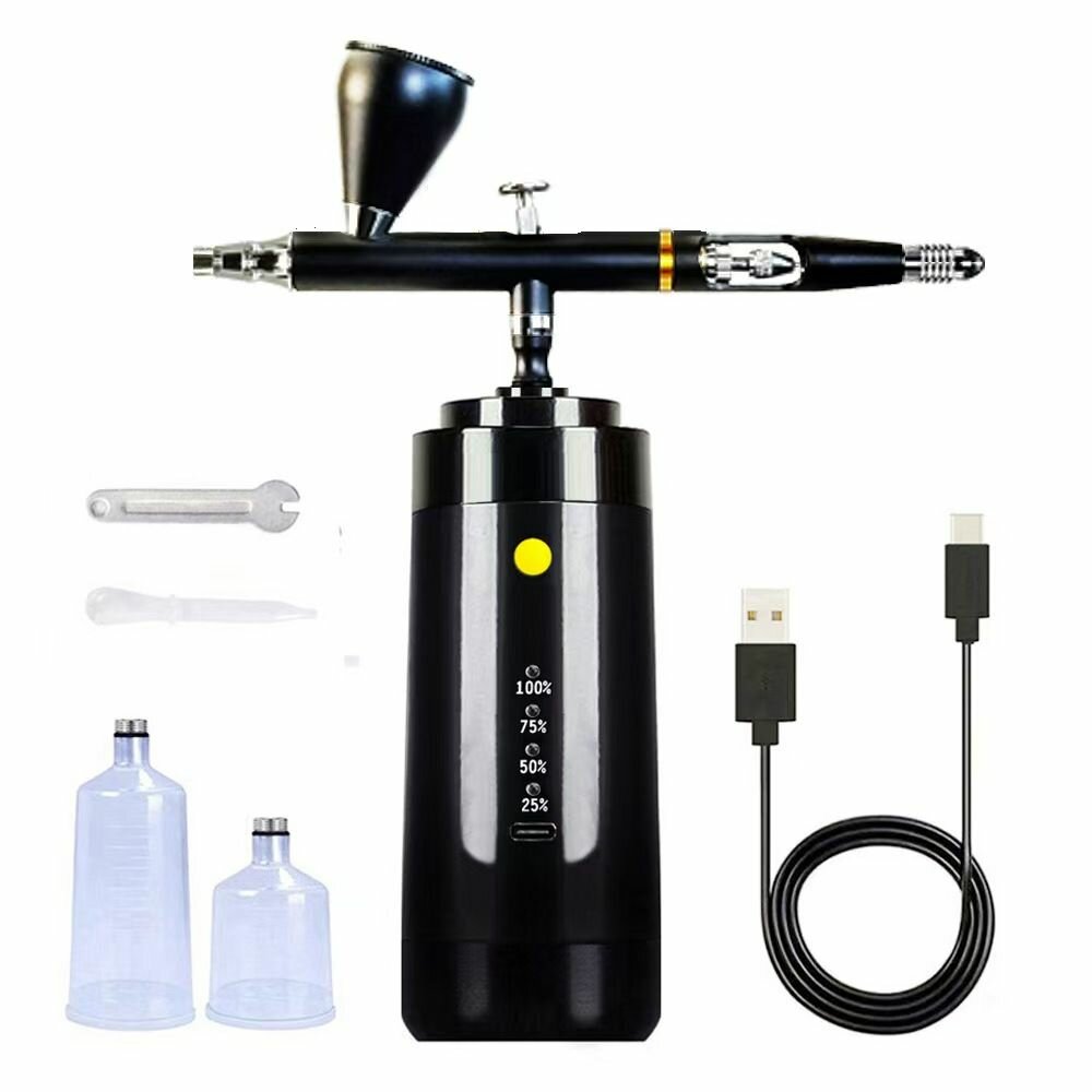 Аэрограф беспроводной аэрограф двойного действия N102, с компрессором, для творчества, моделизма и др черн