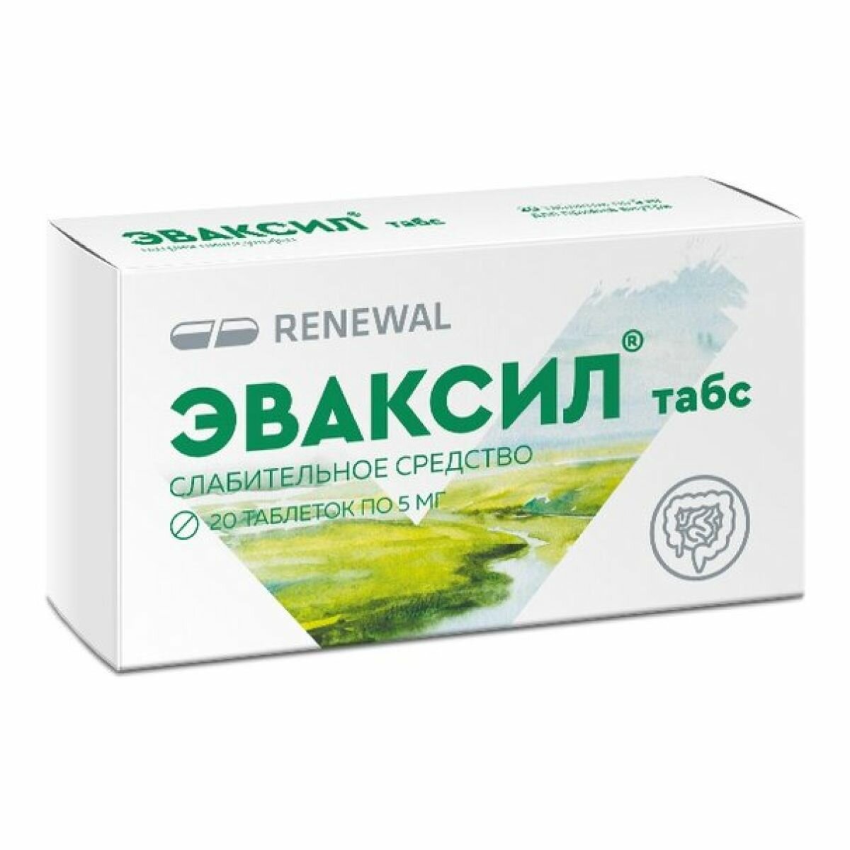 Эваксил табс, таблетки 5 мг, 20 шт, слабительное средство RENEWAL