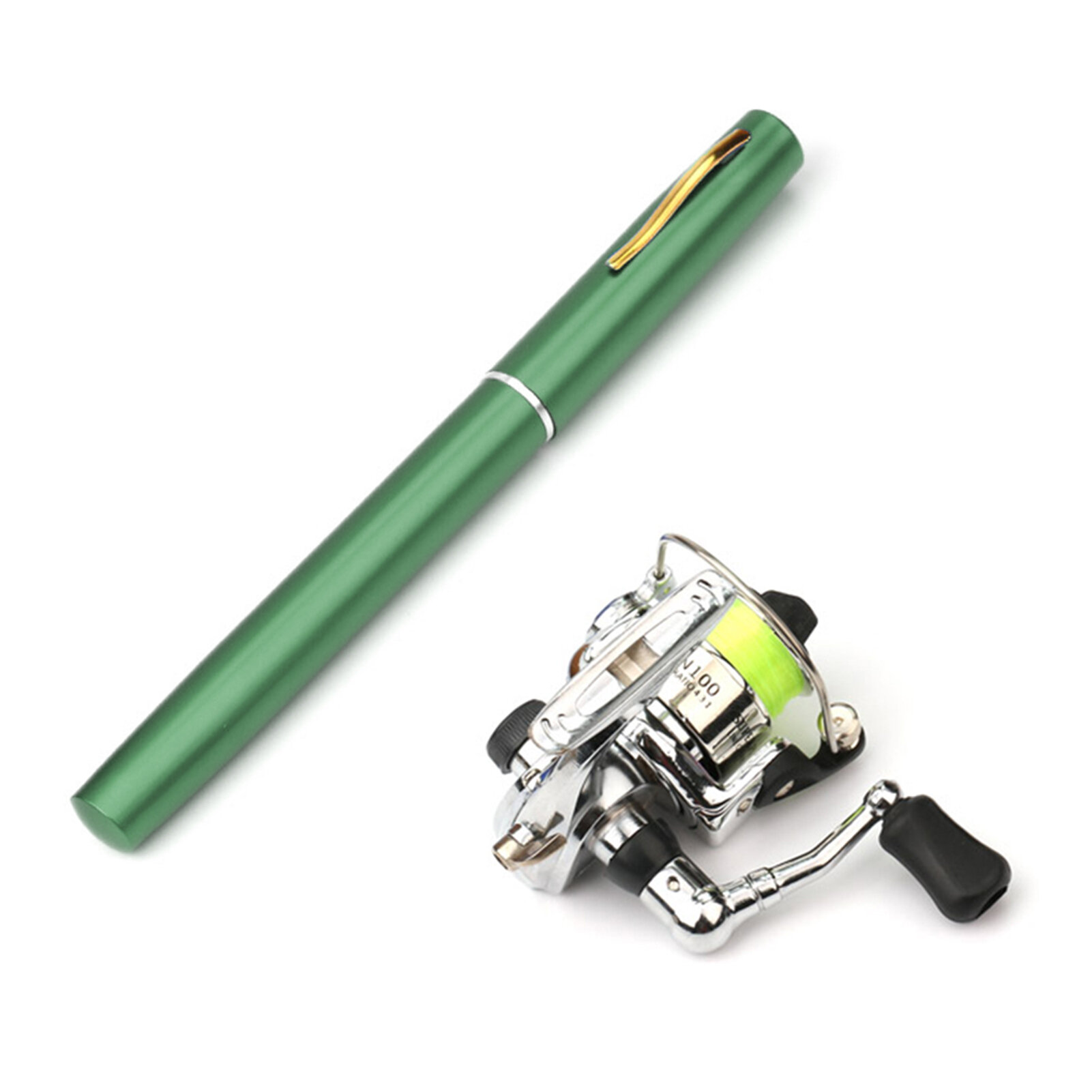 Комбо Telescopic Fishing Rod Spinning Reel, Glass steel fiber, Aluminum alloy, размеры 1M/1./1.6M, цвета Green/Purple/Gold/Black/Silver/Blue/Red, Collapsible size 8.0*0.5in, вес 2.8oz (Rod), 6.3oz (Reel), Gear ratio 4.3:1, Ball Bearing 2+1, Line