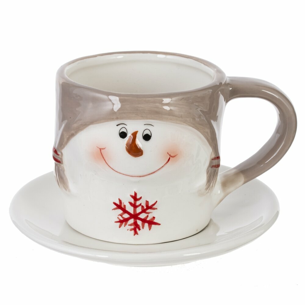 Чашка с блюдцем Снеговик, 150 мл, 11/12*7,5/12*7/1,8 см KSM-754621