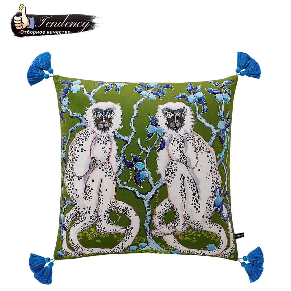 Бархатный чехол для подушки Formaso с принтом животными, 45x45cm(18 Inch), Принт с обезьяной