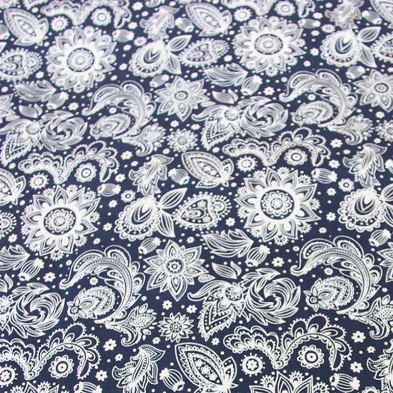 Хлопковая саржевая ткань с цветочным принтом Liberty Twill 0,5 м Темно-синий, SX021