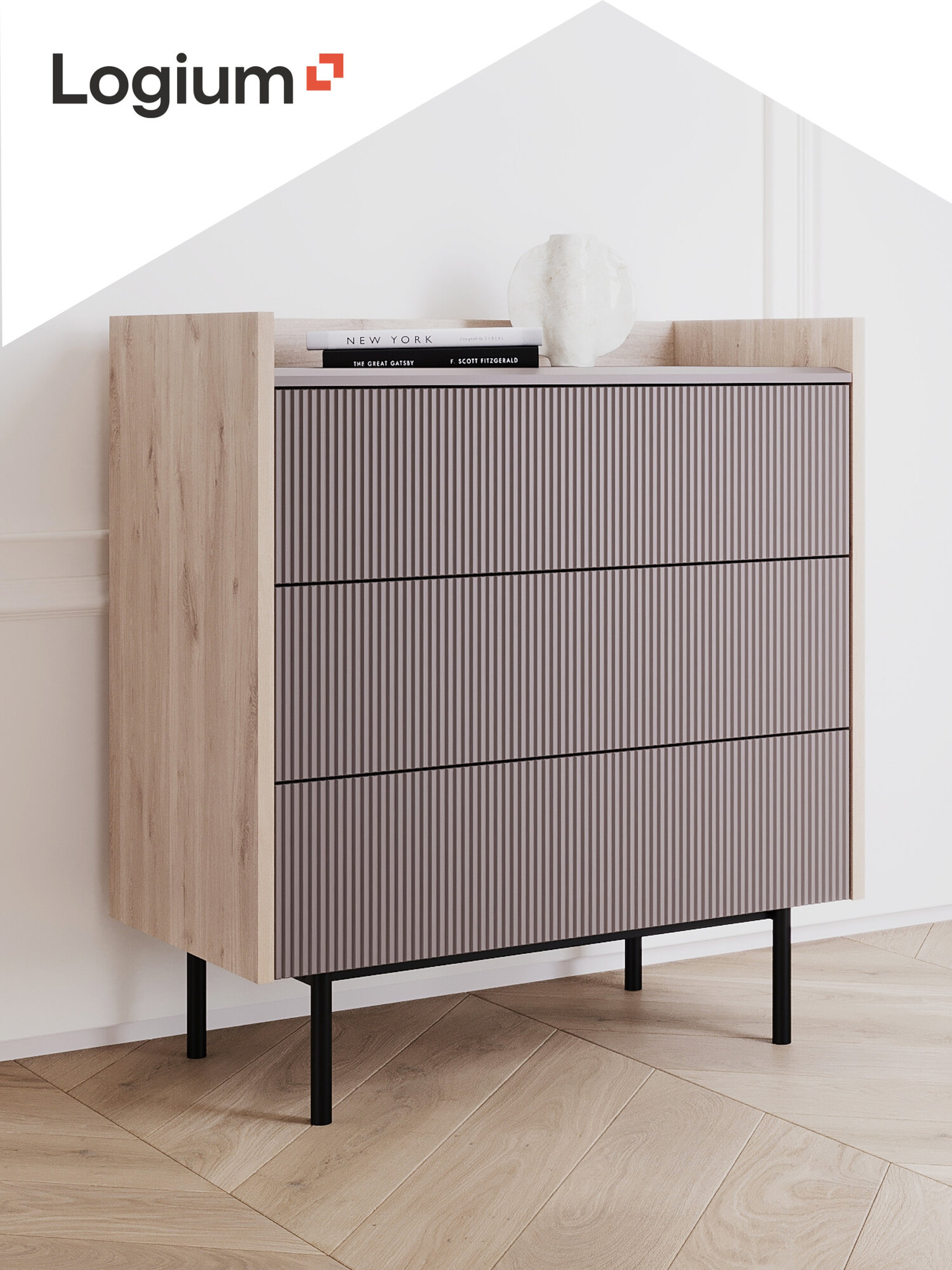 Комод для вещей с ящиками на ножках Наоми, 70 х 36,5 х 76,8см, 16.243.03, Дуб Белый exclusive, Веллюто Капучино