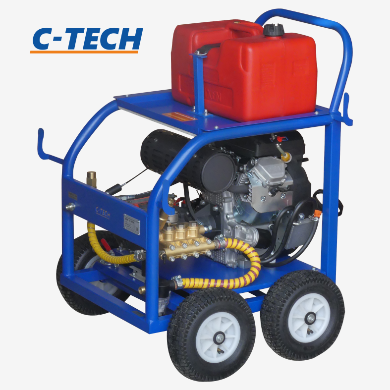 C-TECH Бензиновый аппарат высокого давления 500 бар, 15 л/мин, 24 лс, электростарт, шланг 10м, пистолет форсунка веерная - NTR5015FT3S2BP1A1FMRT-10-SG100
