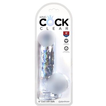 67186 Pipedream King Cock Cock with Balls 15 см, прозрачный. Фаллоимитатор на присоске с мошонкой