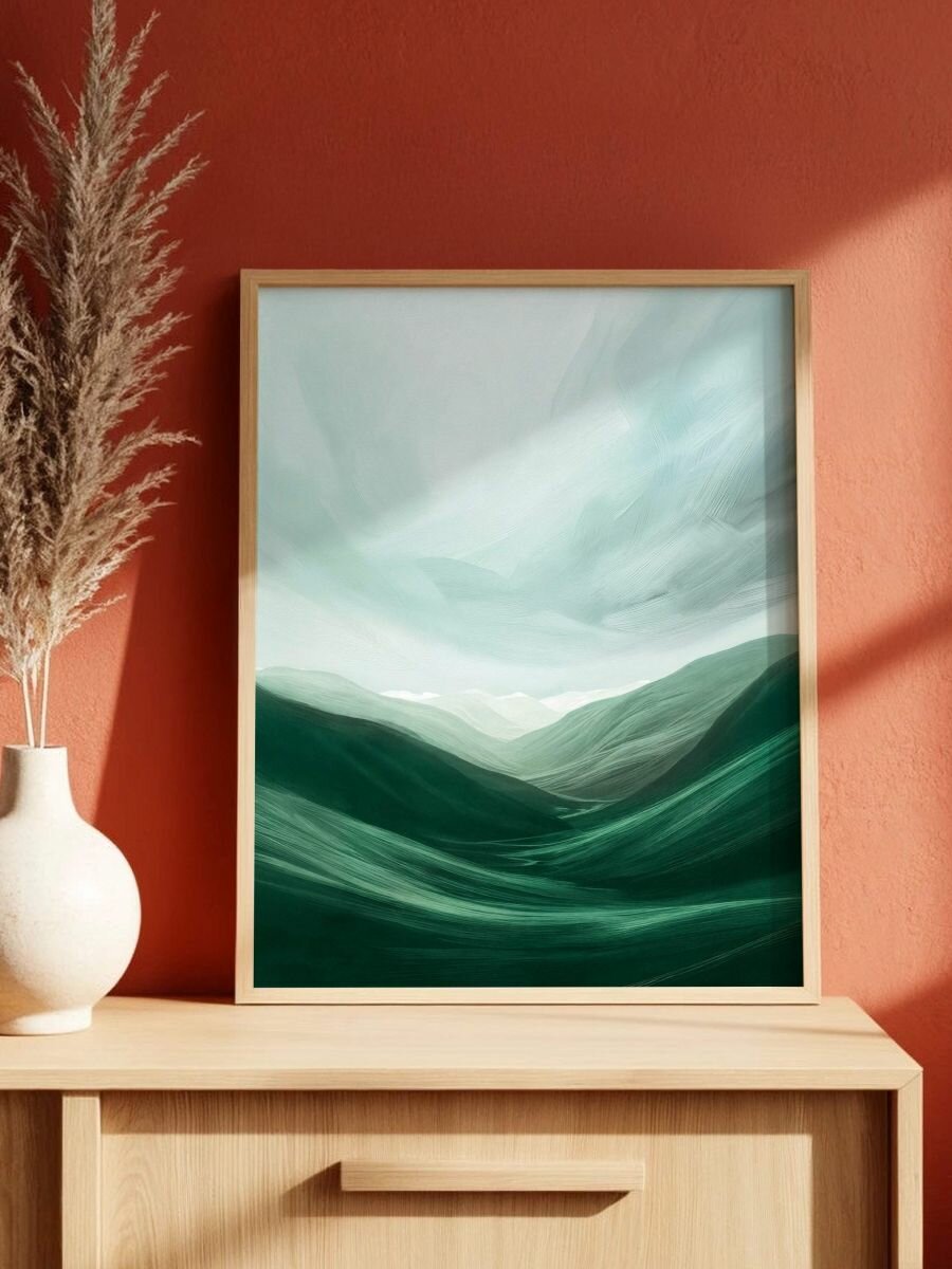 Постер на стену 40х50 см Туманный пейзаж, без рамы, абстрактная картина на бумаге