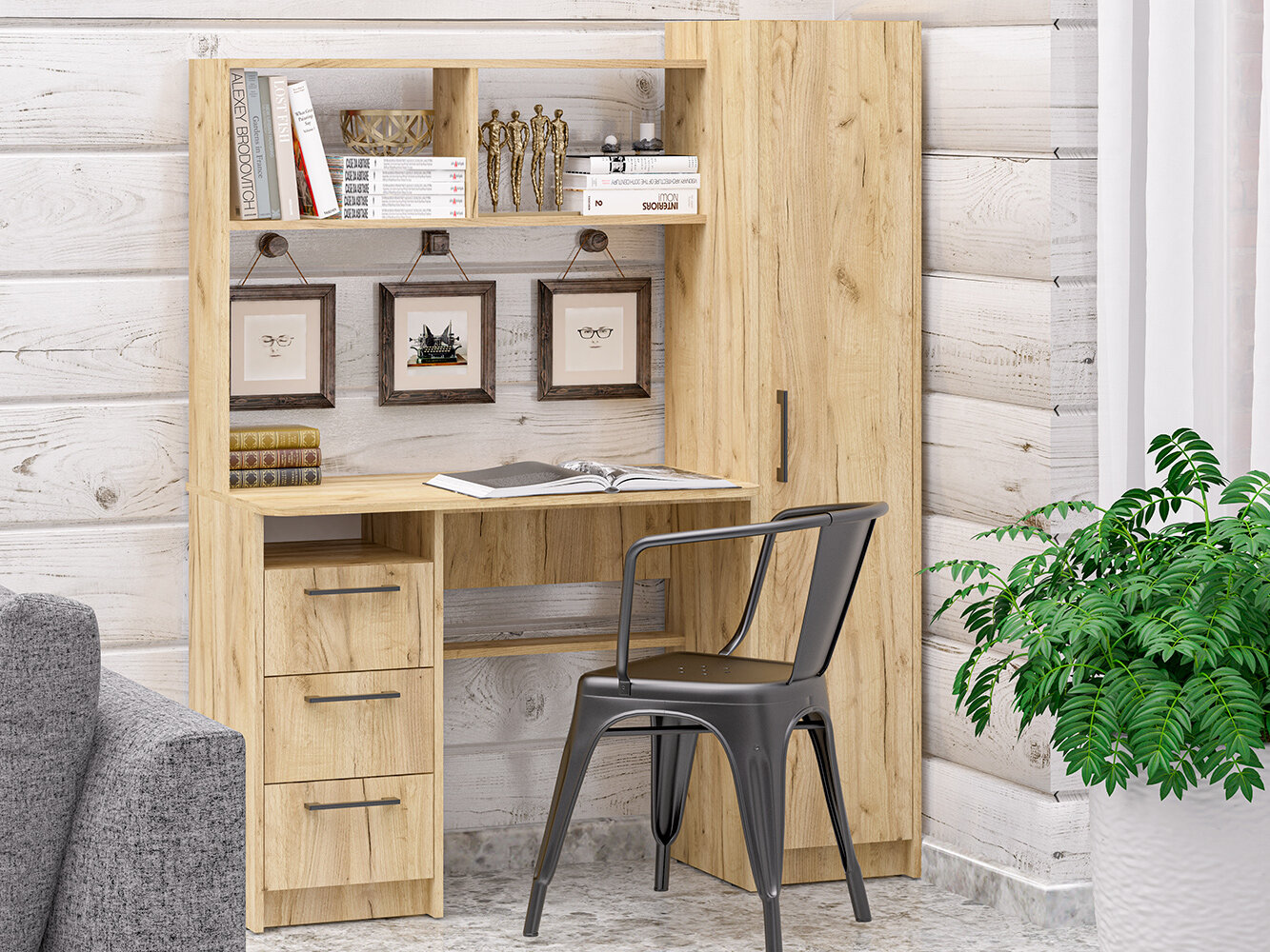 Стол письменный с пеналом и тумбой Пирамида Комфорта Фронда-11 крафт золотой левый 3 ящика