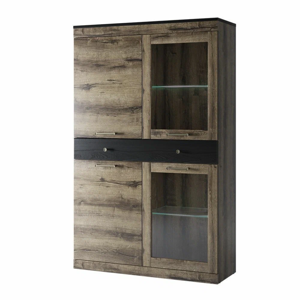 Шкаф с витриной Anrex JAGGER 2V2D1S, цвет: Дуб монастырский /Черный