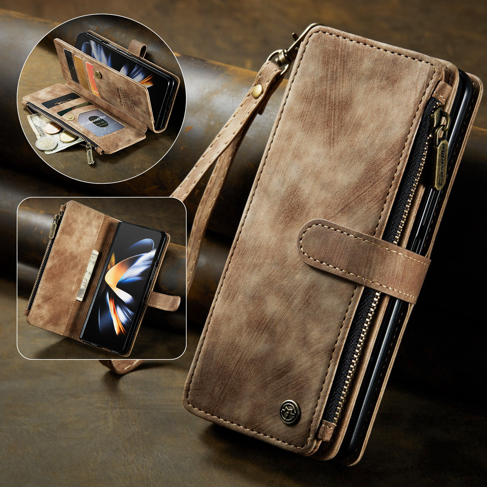 Чехол Для Samsung Galaxy Z Fold4 / Самсунг Галакси Z Fold4, soft touch, кобура, искусственная кожа, защита камеры, ударопрочный, усиленные углы, Samsung, Samsung Galaxy Z Fold4, brown