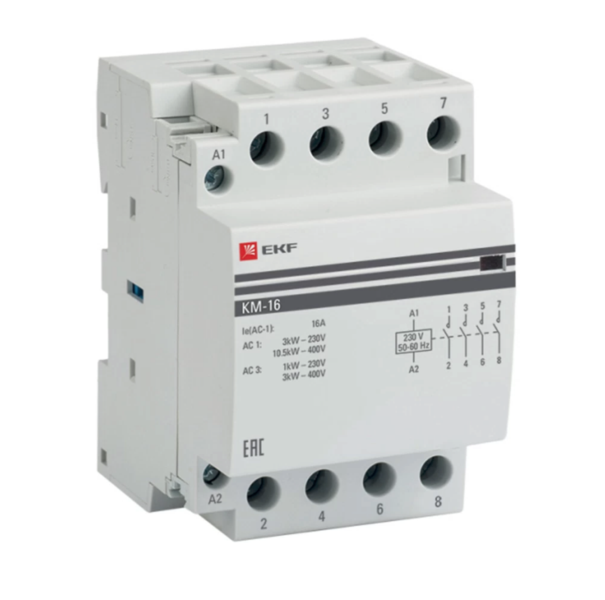 Контактор модульный EKF PROxima КМ (km-3-16-40) 230-240 В 16 А тип AC 4НО