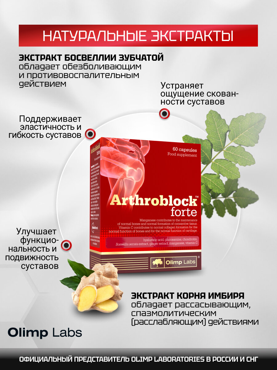 Хондропротектор для суставов с гиалуроновой кислотой Артроблок Форте / Arthroblock Forte Олимп Лабс / Olimp Labs 60 капсул — фото 1
