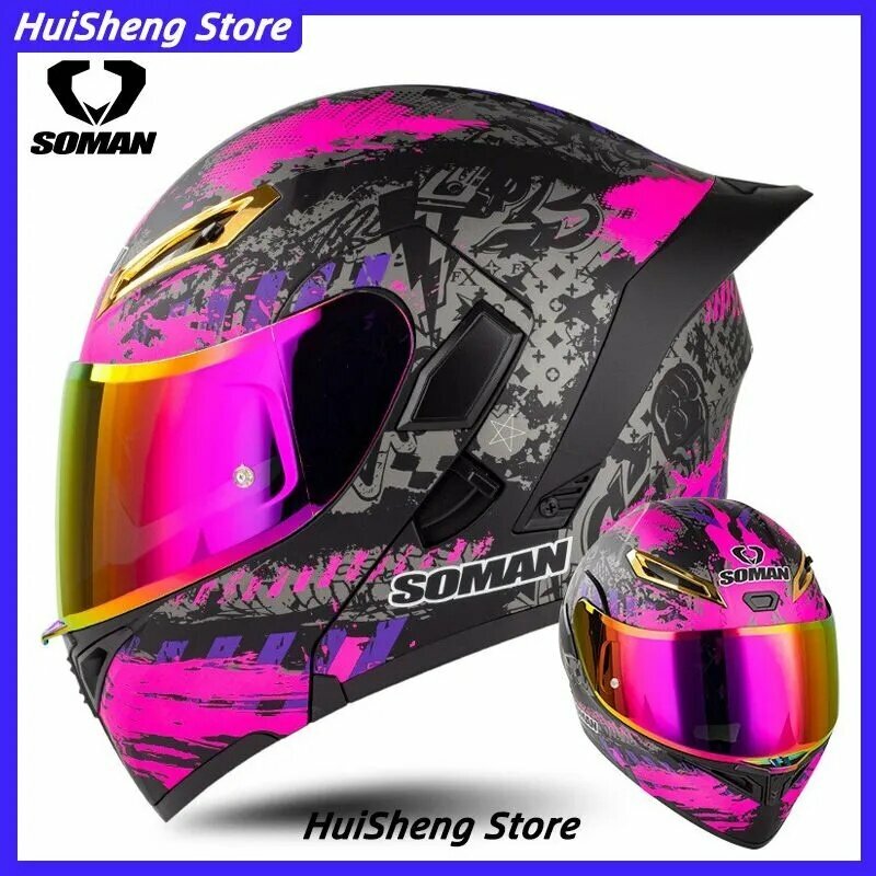 SOMAN Мотошлем, цвет: фиолетовый, черный, размер: S