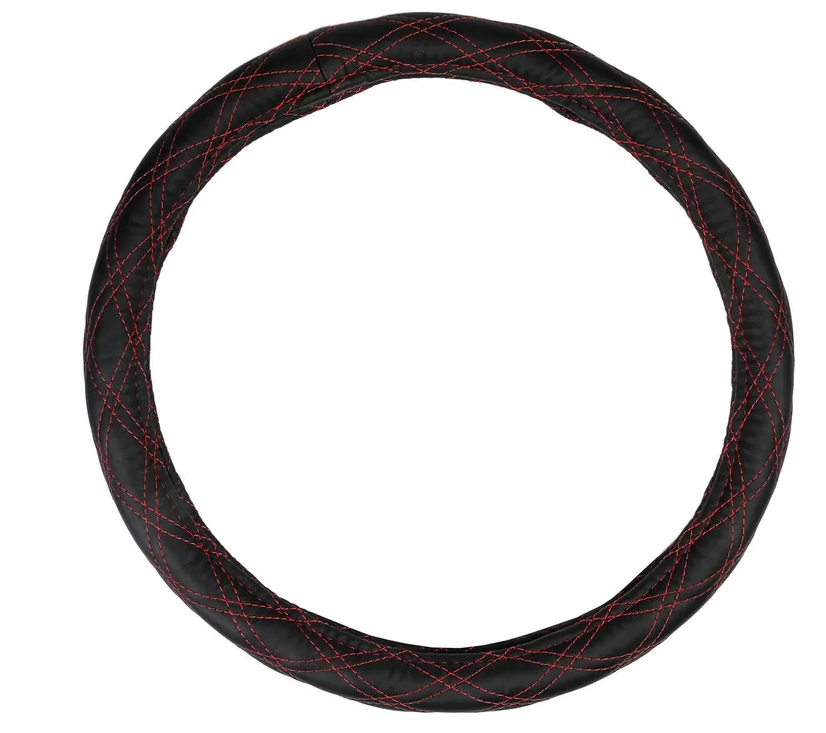 Оплетка на руль 44-46см (daf, man, mb, volvo) экокожа гладкая / кольцо 2-ая красная строчка (26076)