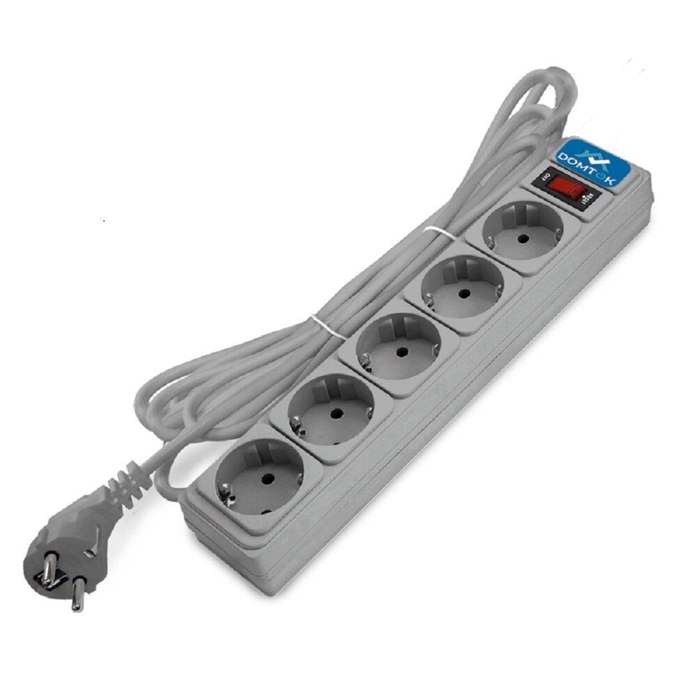 Сетевой фильтр "DOMTOK" 5гн, ПВС 3*1, с/з 10А /2,2кВт серый 5м