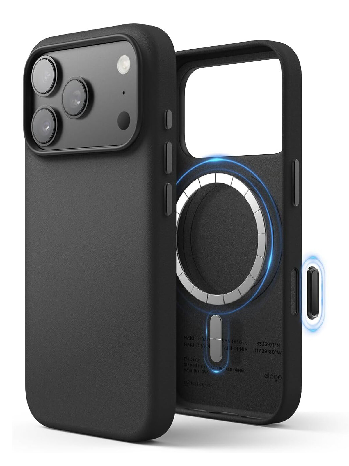 Чехол Elago для iPhone 17 Pro, из экокожи PU Leather, с магнитами MagSafe, черный