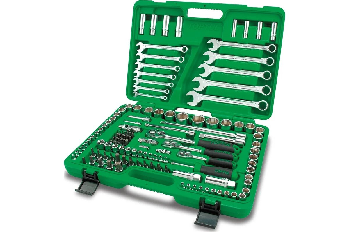 Набор инструментов для автомобиля/дома, 1/4", 3/8", 1/2" 6-гр, профессиональный, 216 предметов, в кейсе, TOPTUL GCAI216R