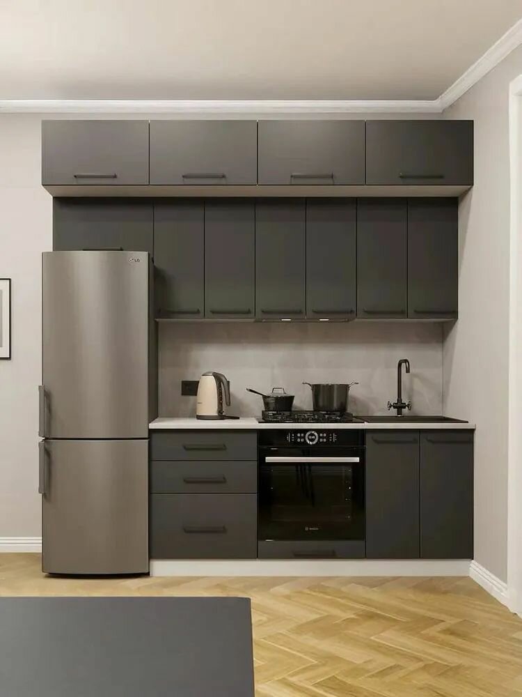 Модульная кухня прямая ЛДСП 1,8 (2,4)м Компл2 графит без столешницы с модулем под духовой шкаф мебельный РАЙ