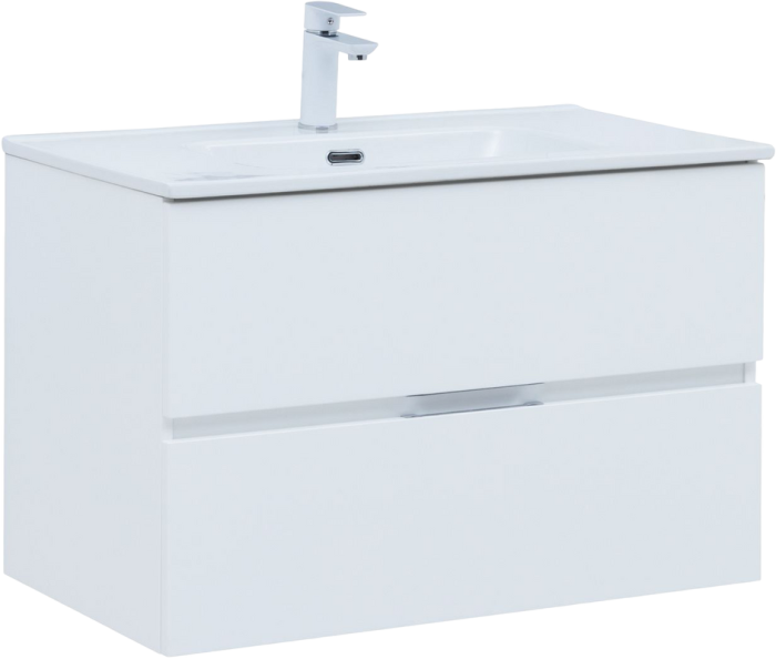 Тумба под раковину Aquanet Алвита 80 подвесная, белая матовая, 2 ящика
