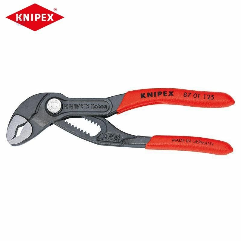 Клиппер крепежный KNIPEX Cobra 87 01 125, быстрорегулируемый клещи с закалёнными зубьями, надёжный захват труб и гаек, компактный ручной инструмент для дома и мастерской