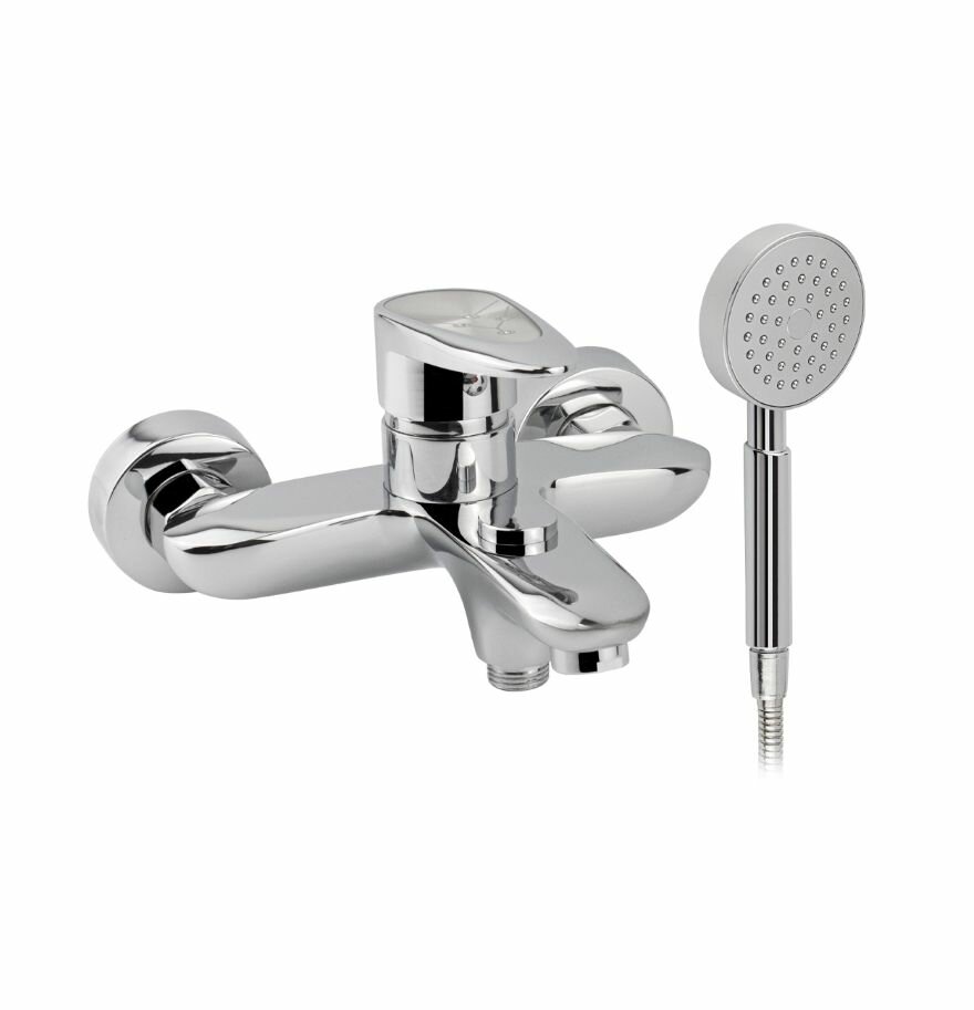 Россия-москва - Смеситель для ванны с коротким литым изливом, с кнопочным дивертором, шаровый, ручка с декоративной вставкой, цвет хром.