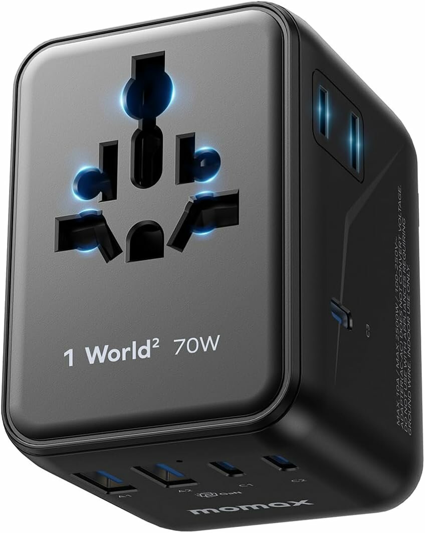Сетевой адаптер универсальный Momax 1-World2 5-Port Travel GaN Charger 70W - Black