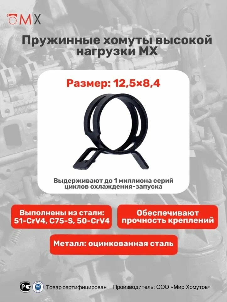 Хомут пружинный высокой нагрузки 12,5х8,4, 1шт МХ Мир Хомутов