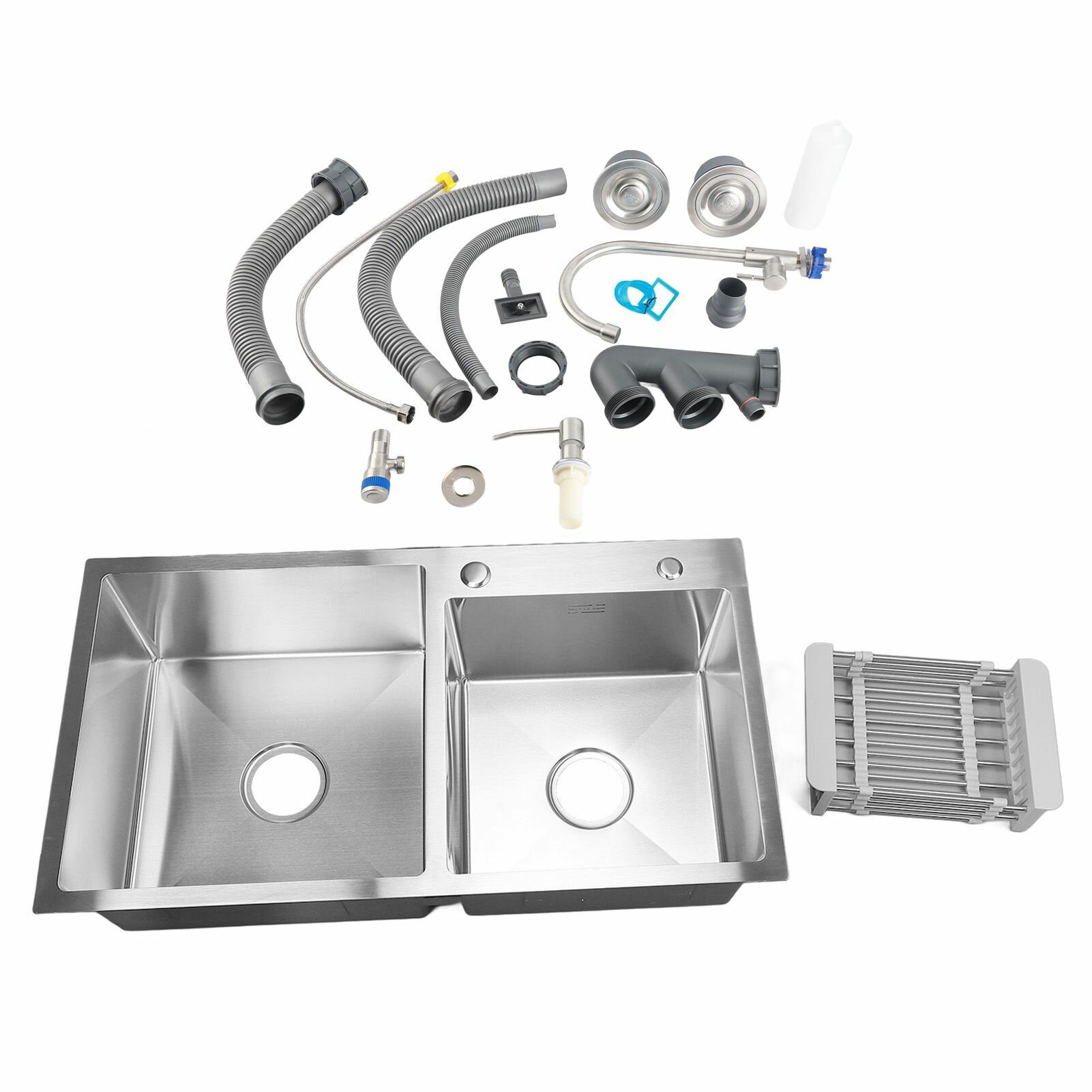 Двойная мойка из нержавеющей стали с краном и дозатором мыла