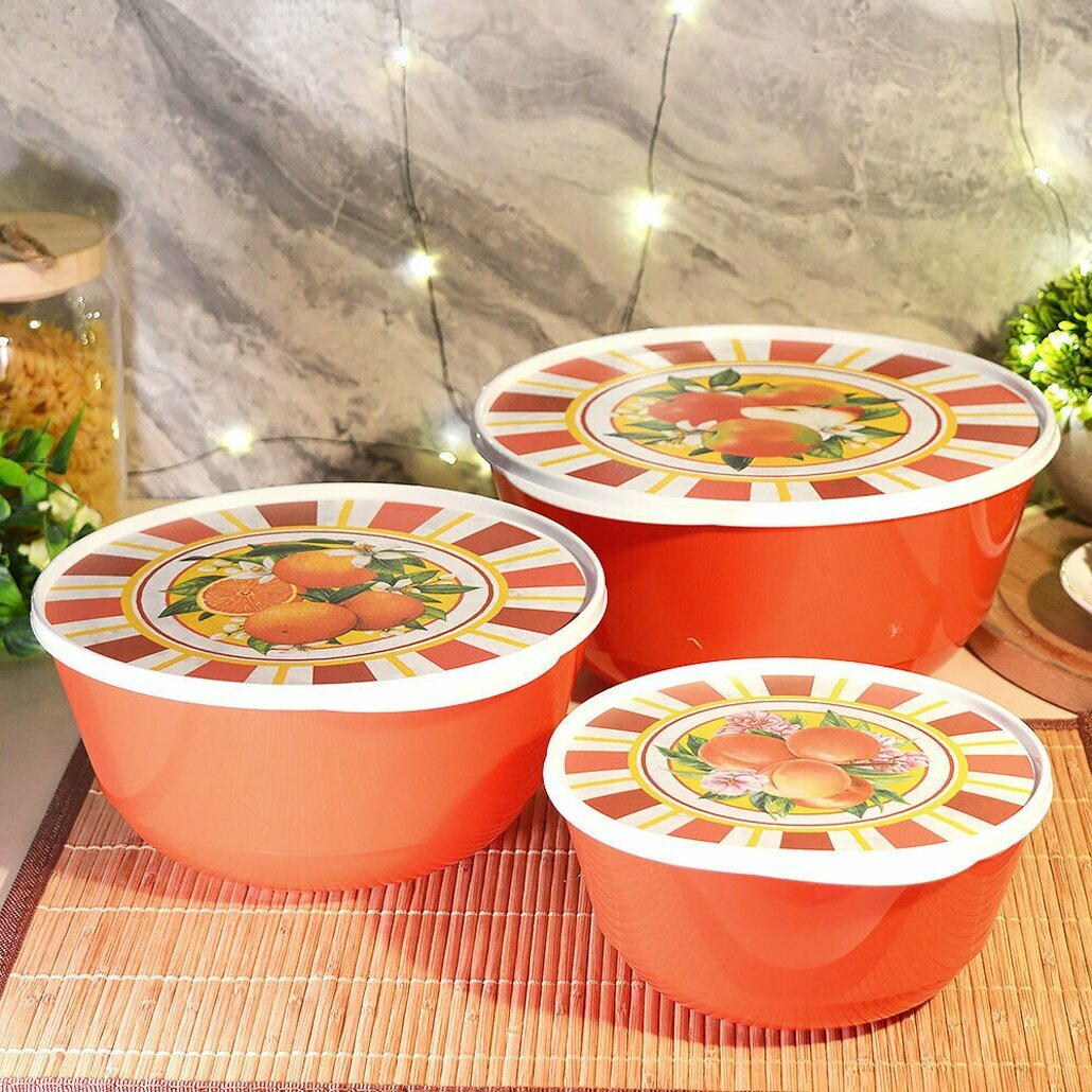 Миска пластиковая "Bergamo" с крышкой, декор "Сицилия", 1л, цвет красный