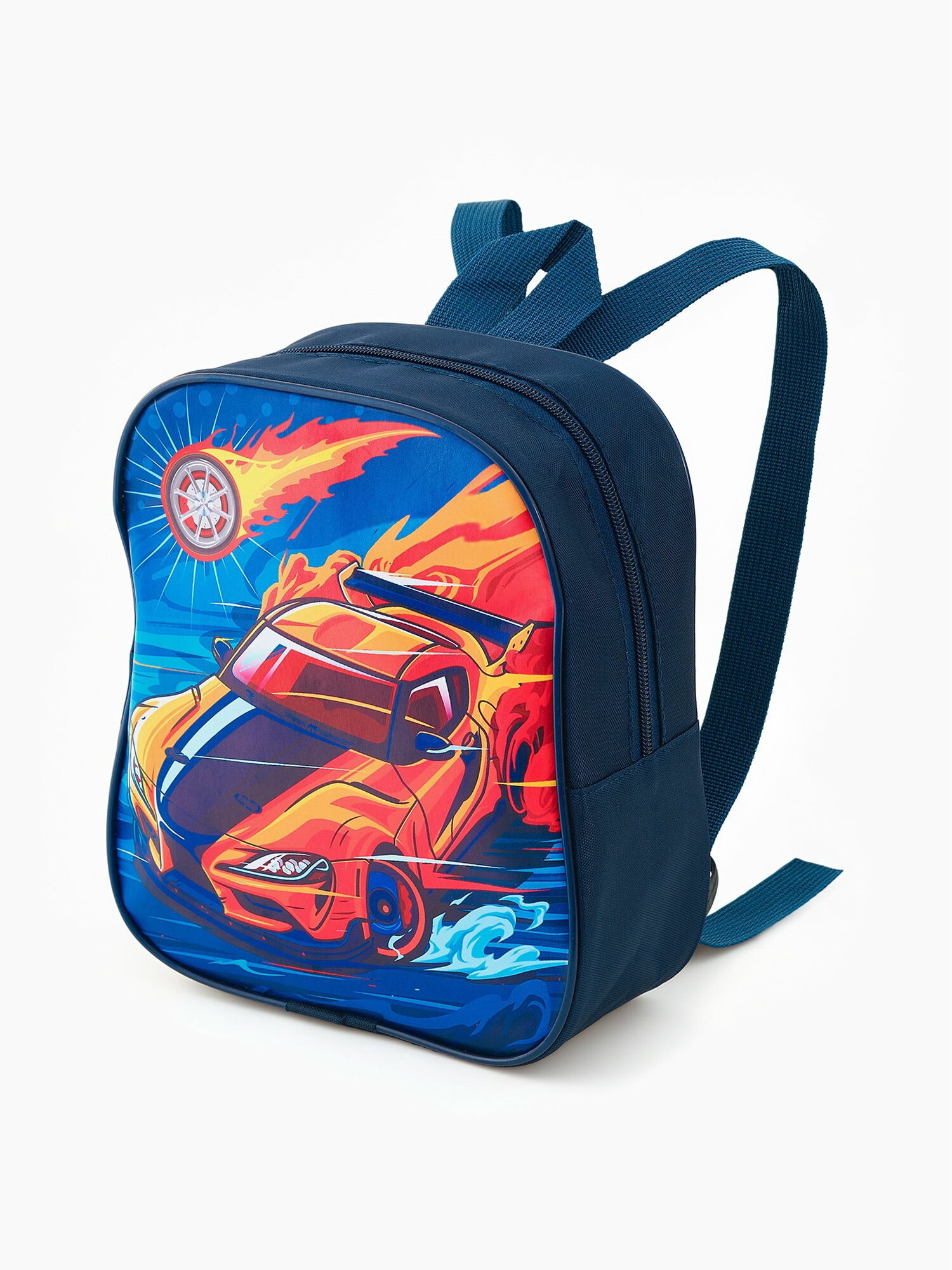 Рюкзак детский "Машина" для мальчика, на молнии, 20.5x9x24 см, тёмно-синий